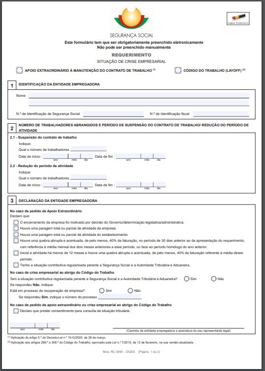 COVID-19 - Formulário Segurança Social Apoio Extraordinário / Layoff ...